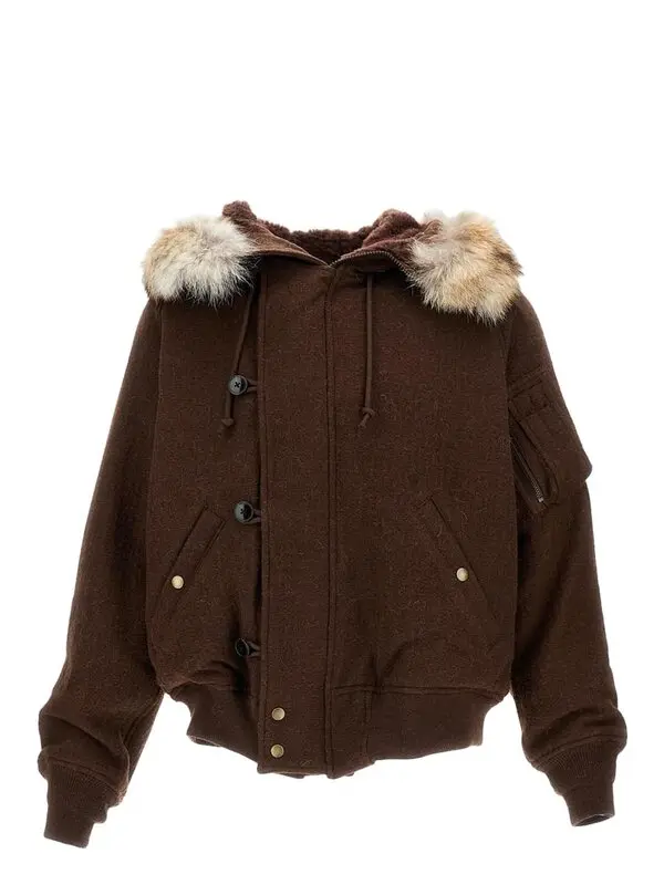 KAPTAIN SUNSHINE Fur Collar Zip-up Coat - Brown