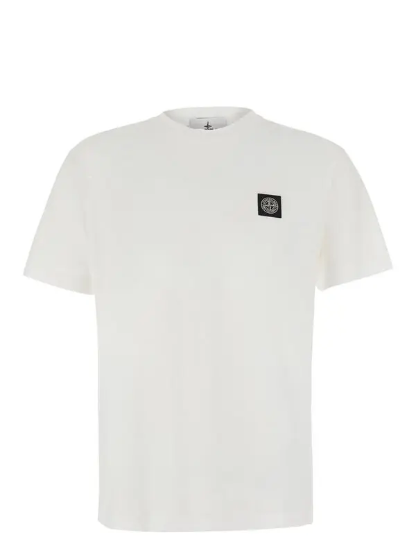 Stone Island Crew Neck T-shirt With Logo Patch On The Front In Cotton For - White