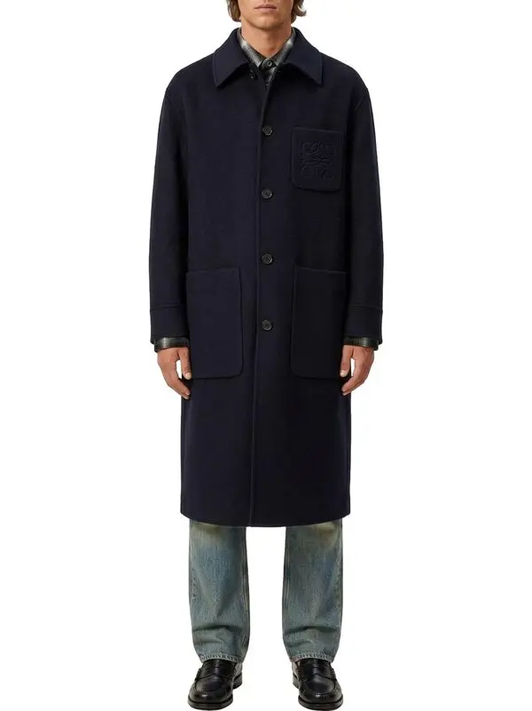 Loewe Single Breasted Wool And Cashmere Coat - Blue
