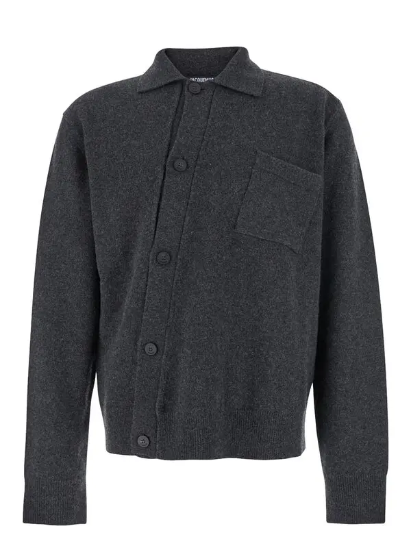 Jacquemus Grey Cardigan With Asymmetrical Design In Wool - Multicolor