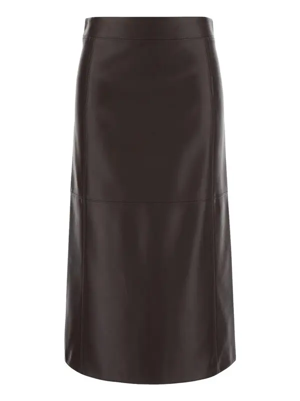Max Mara Crisma Leather Midi Skirt - Brown