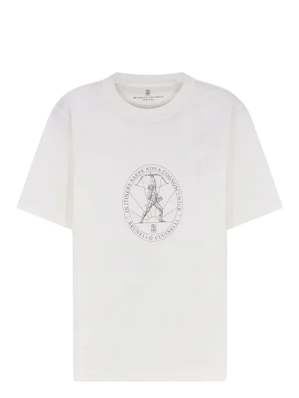 Brunello Cucinelli Cotton T-shirt With Print On The Front - Multicolor