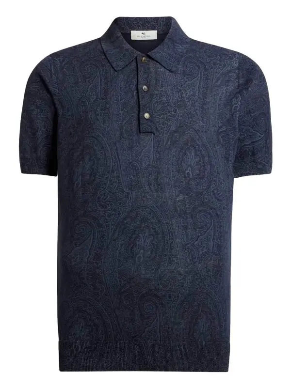 Etro Paisley Floral Print Polo Shirt - Blue