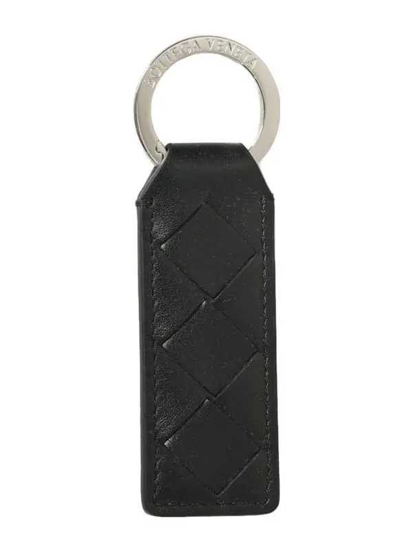Bottega Veneta Woven Leather And Brass Keychain - Black