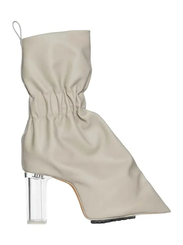 Rick Owens Ss26 Cuffed Boots With Pearl/transparent Grained Calfskin Case - Gray
