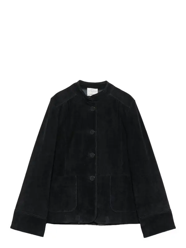FORTE_FORTE Suede Mandarin Collar Jacket - Black