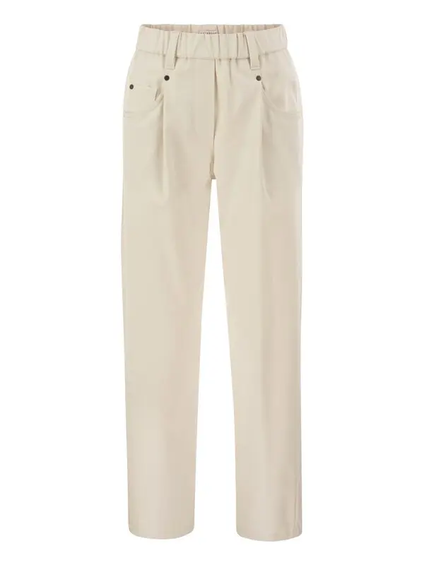 Brunello Cucinelli Stretch Cotton Trousers - Cream