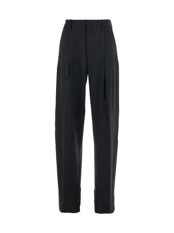 Moncler Stretch Tech Wool Trousers With Front Pleats And Side Logo - Multicolor