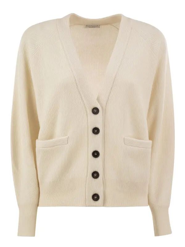 Brunello Cucinelli Ribbed Cashmere Cardigan - Cream