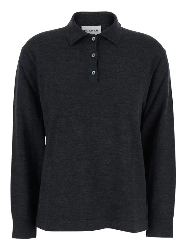P.a.r.o.s.h Wool Long Sleeve Polo Shirt - Gray