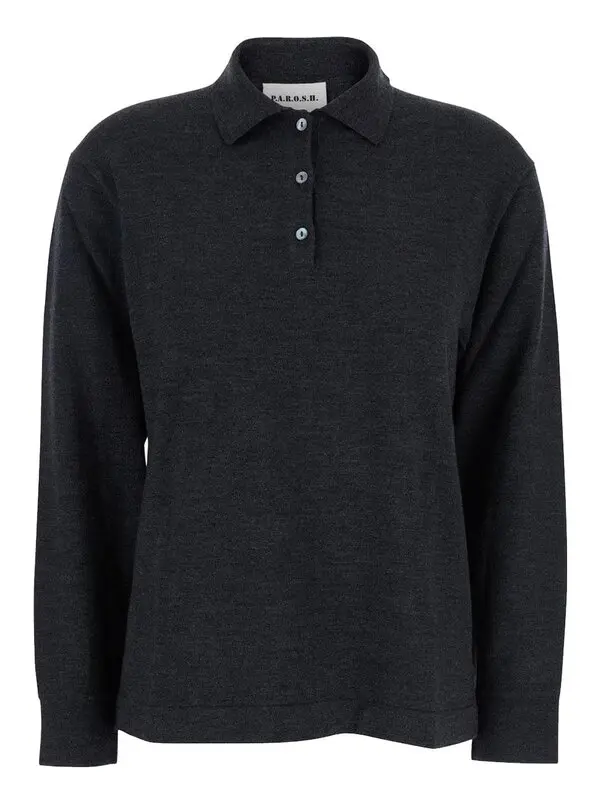 P.a.r.o.s.h Wool Long Sleeve Polo Shirt - Gray