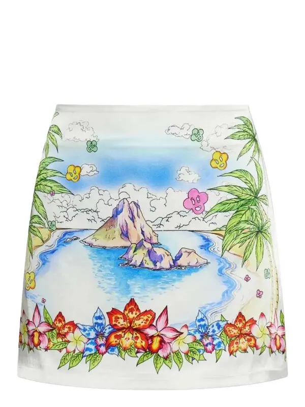 Casablanca Better Days Graphic Print Silk Mini Skirt - Multicolor