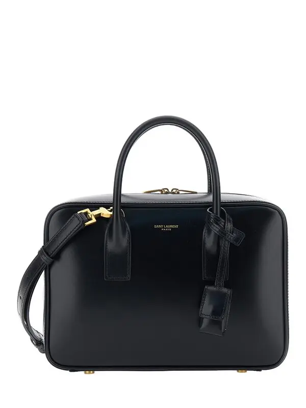 Saint Laurent Sac De Jour' Black Handbag With Logo Lettering And Pendant Padlock Detail In Leather - Multicolor