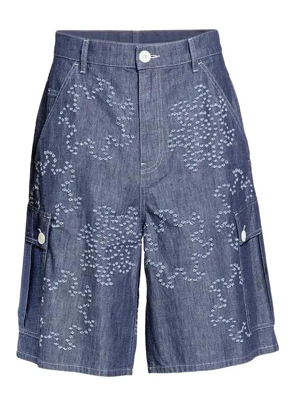 Marni Embroidered Denim Shorts - Blue