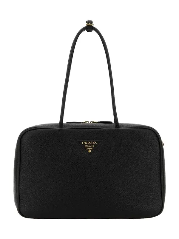 Prada Textured Leather Shoulder Bag - Black