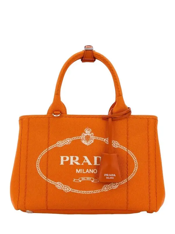 Prada Printed Logo Canvas Jardinii¨re Bag - Orange
