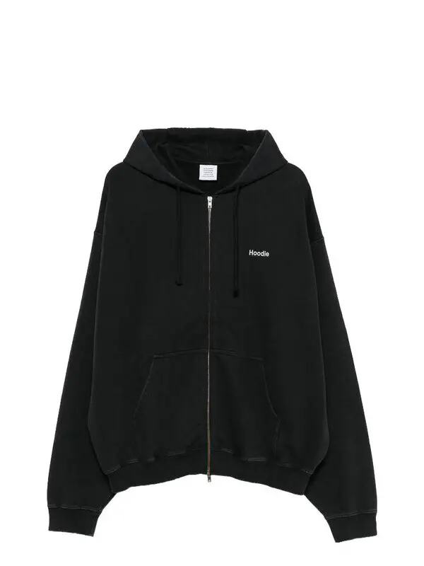 Vetements Logo Print Zip Up Hooded Sweatshirt - Black