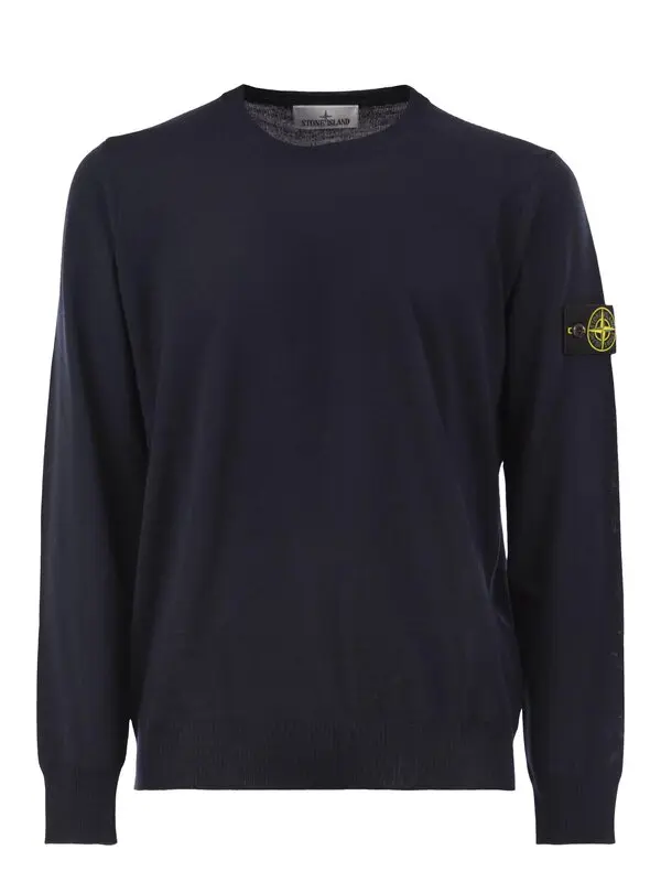 Stone Island Round-neck Jumper With Embossed Stitching - Blue