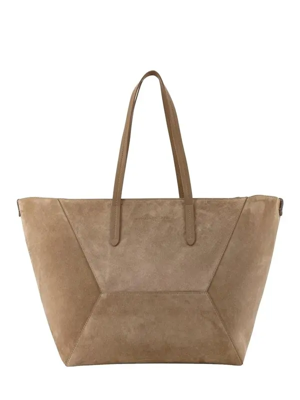 Brunello Cucinelli Bc Duo Suede Shoulder Bag With Engraved Logo - Multicolor