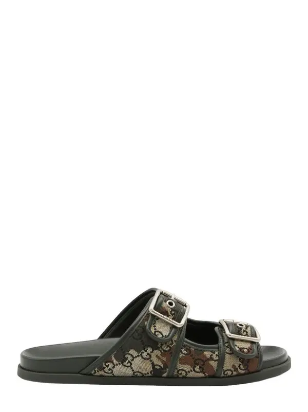 Gucci Leather And Cotton Sandals With Jacquard Gg Monogram And Camouflage Pattern - Brown