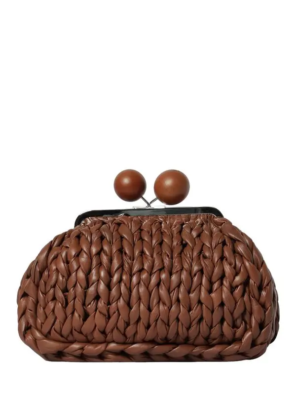 Max Mara Woven Leather Clutch - Brown