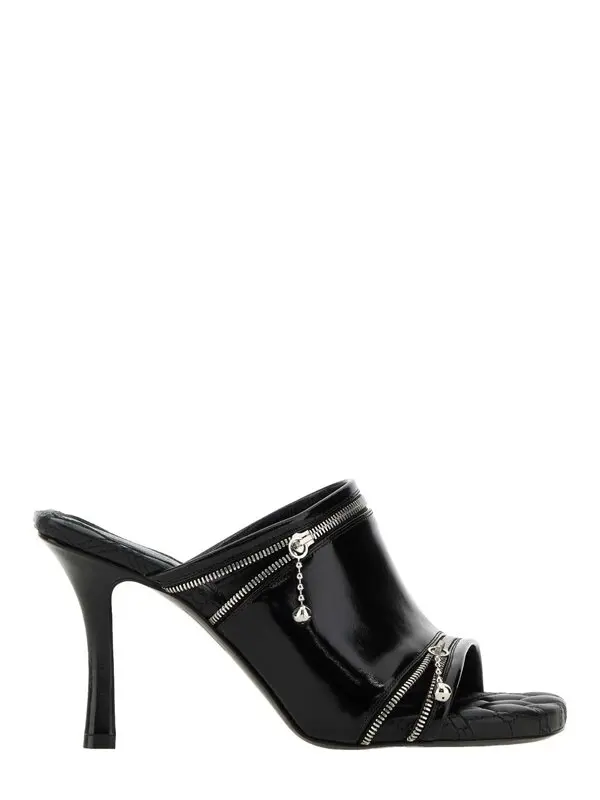Burberry Leather Peep Mules - Black