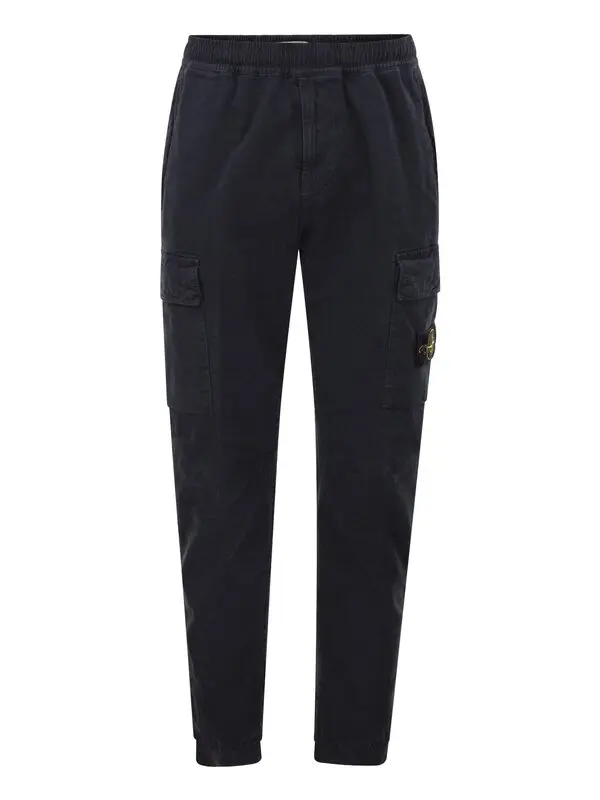 Stone Island Cargo Trousers In Cotton Twill - Blue