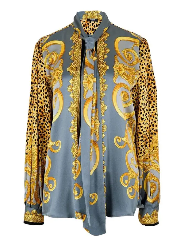 Versace Cheetah Foulard Lavalliere Silk Shirt - Multicolor