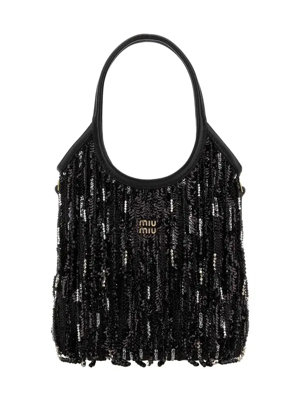 Miu Miu Embellished Fabric Handbag - Black