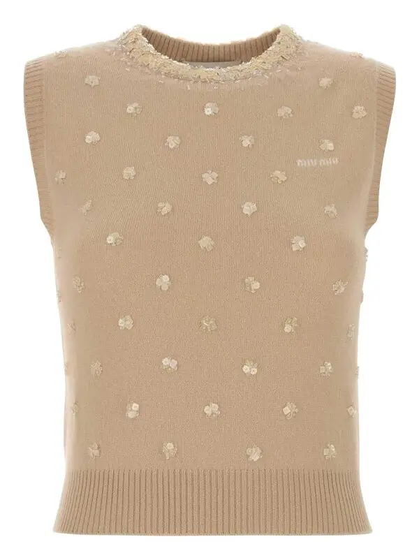 Miu Miu Cashmere Embellished Vest - Brown