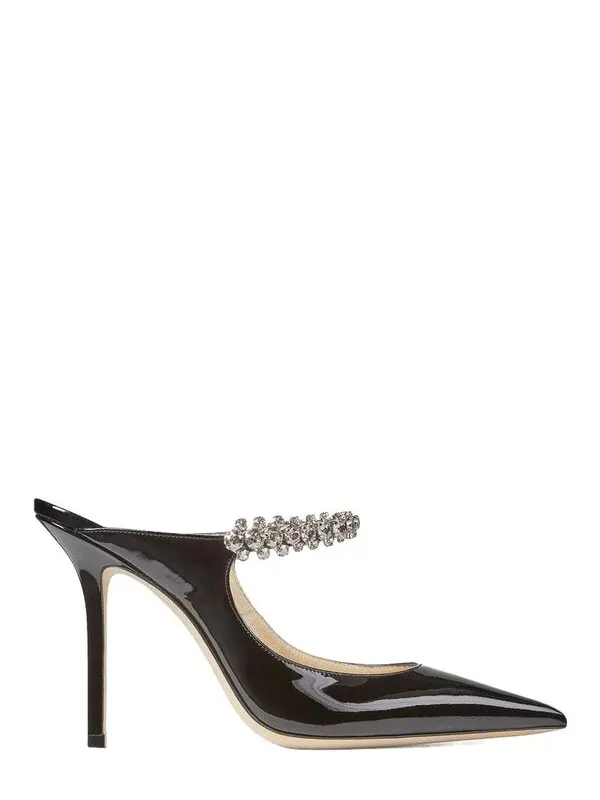 JIMMY CHOO Bing 100 Patent Leather Clog With Crystal Strap - Black