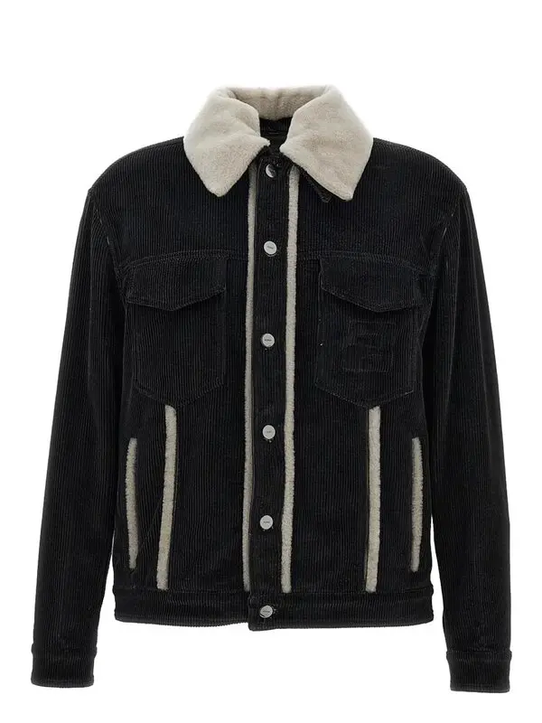 Fendi Shearling-collar Corduroy Cotton Blouson Jacket - Multicolor