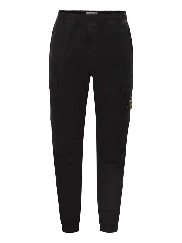 Stone Island Cargo Trousers In Cotton Twill - Black