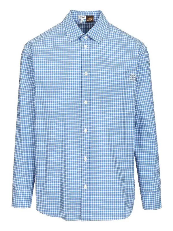 Loewe Lightweight Textured Checked Cotton Shirt - Blue