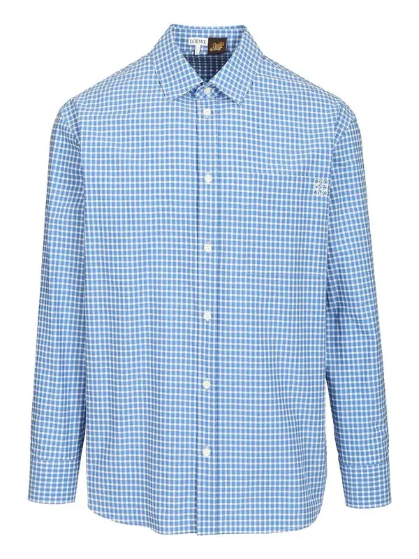 Loewe Lightweight Textured Checked Cotton Shirt - Blue