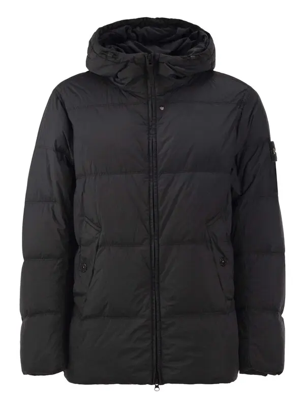 Stone Island Garment Dyed Crinkle Reps Ny Hooded Down Jacket With Duck Down Padding - Blue