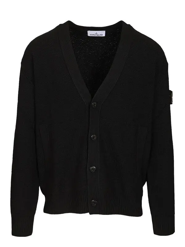 Stone Island V-neck Cardigan - Black