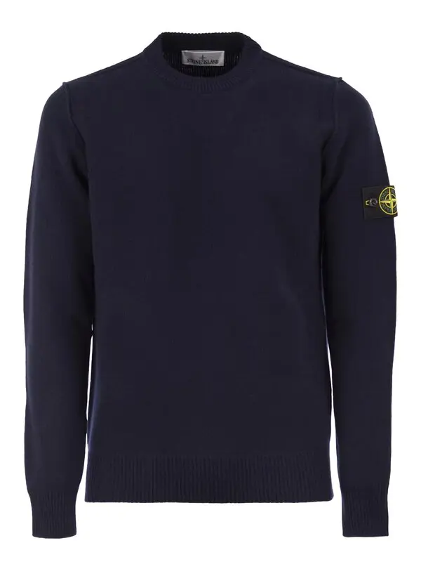 Stone Island Crew-neck Jumper With Reverse Stitch Details - Blue