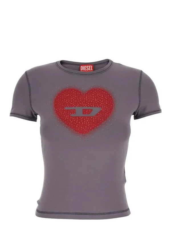 DIESEL® T-uncuties' Grey T-shirt With Round Neck And D Logo On The Front In Cotton - Gray