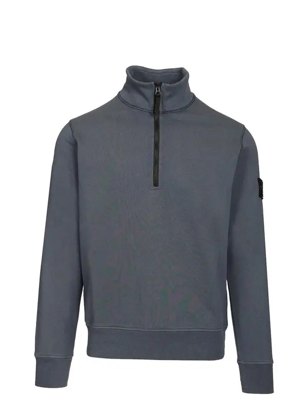 Stone Island Organic Cotton Sweatshirt With Short Zip - Blue