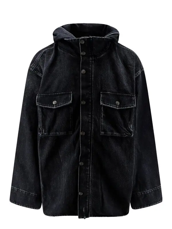 Balenciaga Hooded Denim Jacket - Black