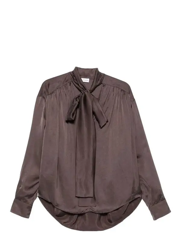 Andamane Satin Finish Pussy-bow Blouse - Brown