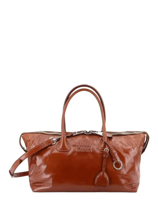 Miu Miu Shiny Leather Handbag With Front Lettering Logo - Multicolor