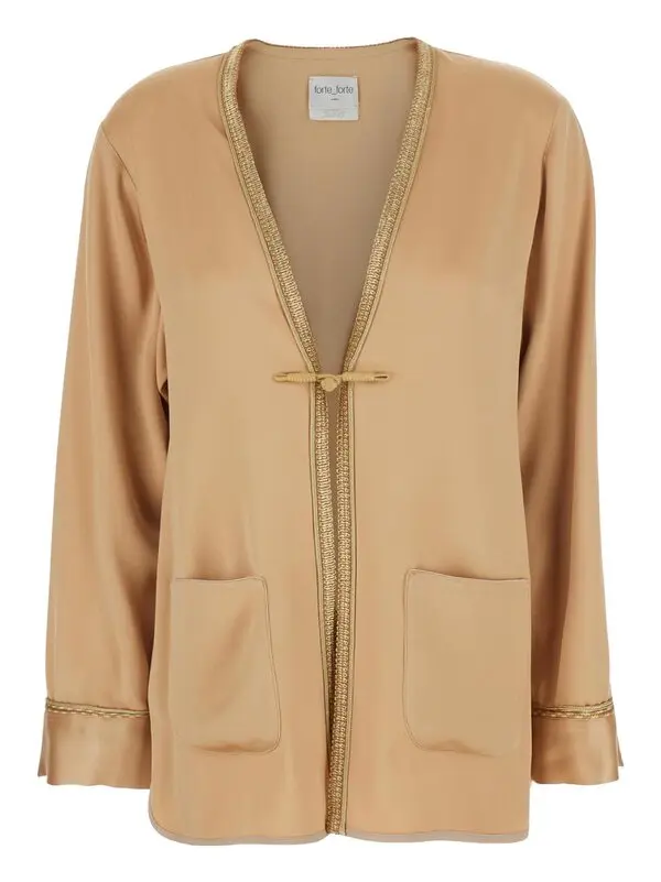 FORTE_FORTE Contrast Finish Viscose Blend Jacket - Cream