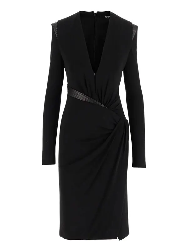 Versace Crepe Mini Dress With V-neckline - Black