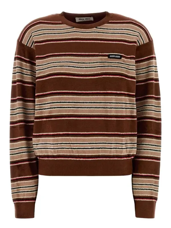 Miu Miu Striped Embroidered Chenille Sweater - Multicolor