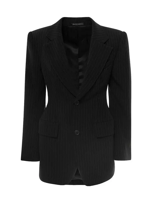 Balenciaga Hourglass' Black Pinstripe Single-breasted Jacket In Stretch Wool - Multicolor