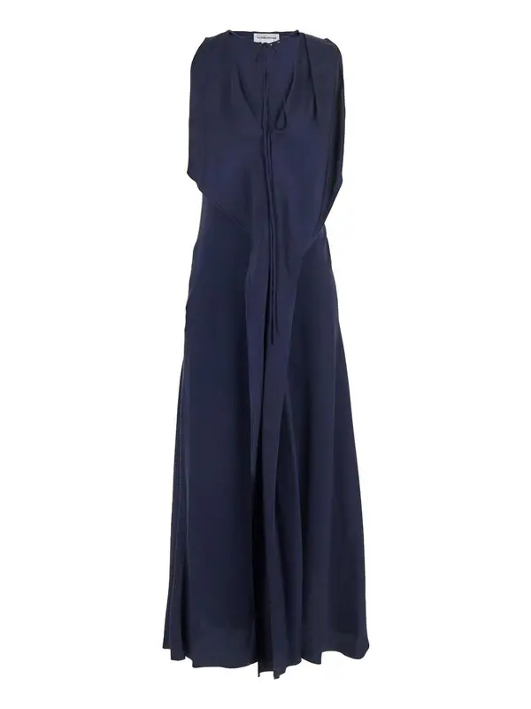 Victoria Beckham Blue Sleeveless Long Dress With V Neck In Fabric - Multicolor