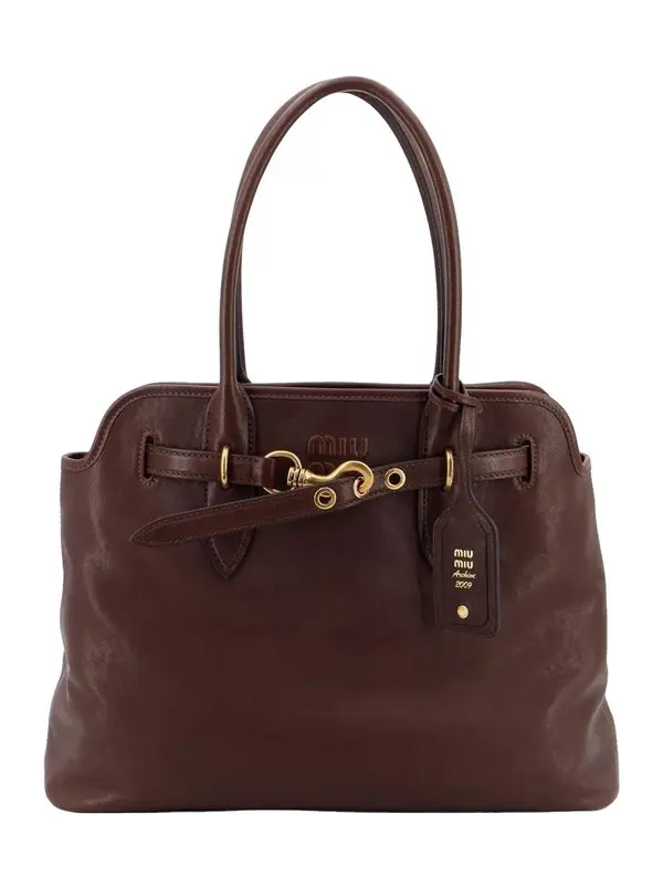 Miu Miu Aventure Leather Handbag With Front Lettering Logo - Multicolor