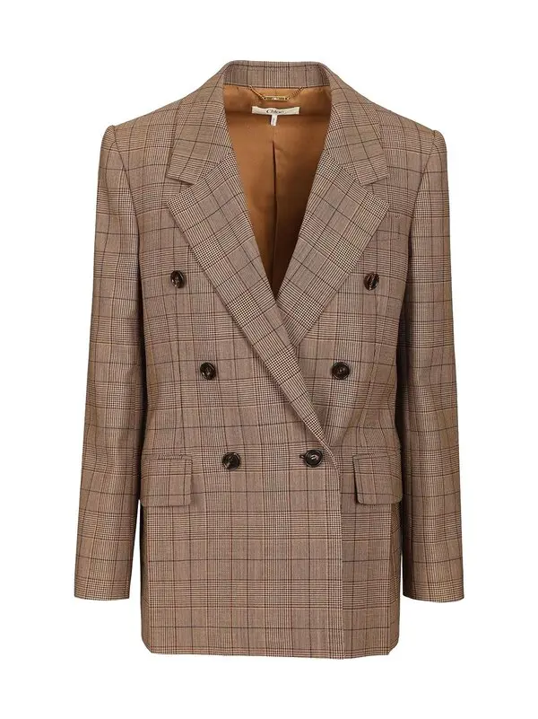 Chloé Tailored Double-breasted Checked Wool Jacket - Brown